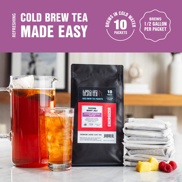 Passion Berry Jolt Cold Brew Tea Packets (Raspberry Passion Fruit Black ...